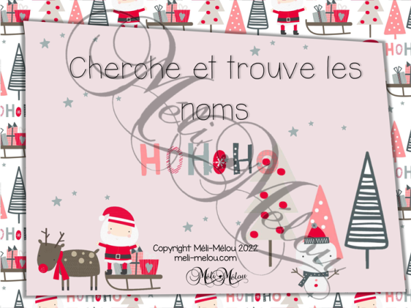 Cartes à tâches – Cherche et trouve les noms – Noël – Méli-Mélou