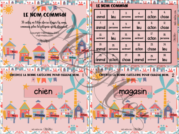 Cartes à tâches – Le nom commun – Méli-Mélou
