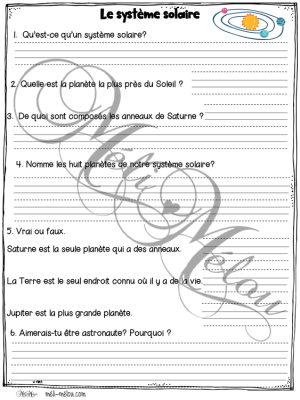 Compréhension de lecture – Le système solaire – Méli-Mélou
