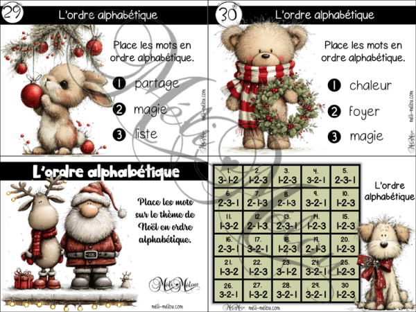 Cartes à tâches – L’ordre alphabétique de Noël – Méli-Mélou